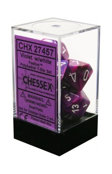 Chessex Chx27457 Dice-Festive Violet/White Set, Yellow, Large (18mm - 25mm)