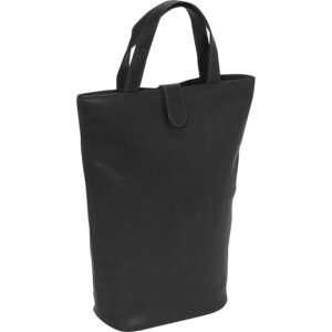 piel leather doulbe wine tote, black, one size