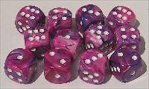 chessex dice d6 sets: festive violet with white - 12mm six sided die (36) block of dice