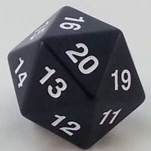 Jumbo d20 Counter - Opaque 55mm Dice: Black and White - Spindown