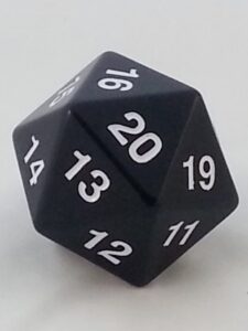 jumbo d20 counter - opaque 55mm dice: black and white - spindown