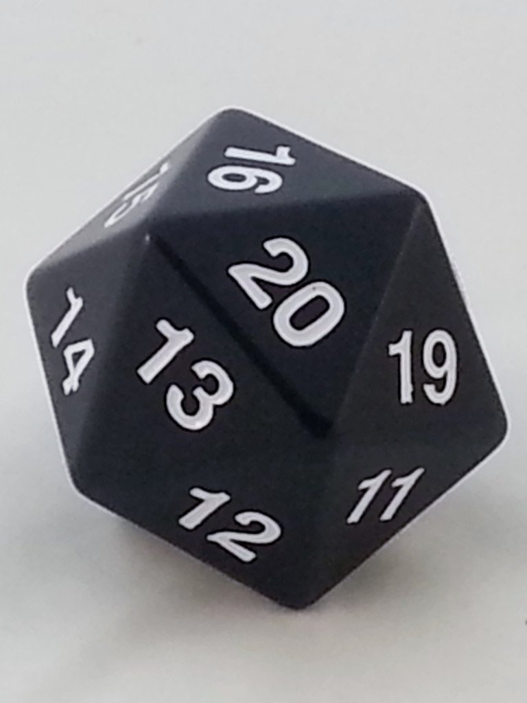 Jumbo d20 Counter - Opaque 55mm Dice: Black and White - Spindown