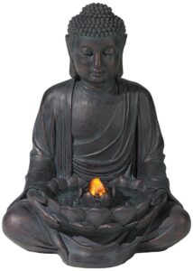 meditating buddha zen outdoor floor bubbler water fountain 24" high with led light decor for table desk-top garden yard patio porch home bedroom house living room relaxation - john timberland