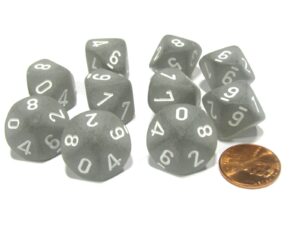 chessex set of 10 frosted d10 dice - smoke with white numbers