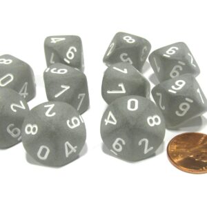 Chessex Set of 10 Frosted D10 Dice - Smoke with White Numbers