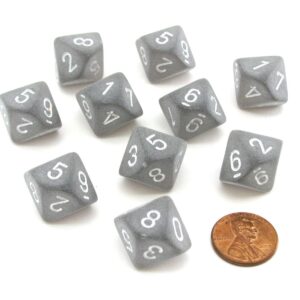 Chessex Set of 10 Frosted D10 Dice - Smoke with White Numbers