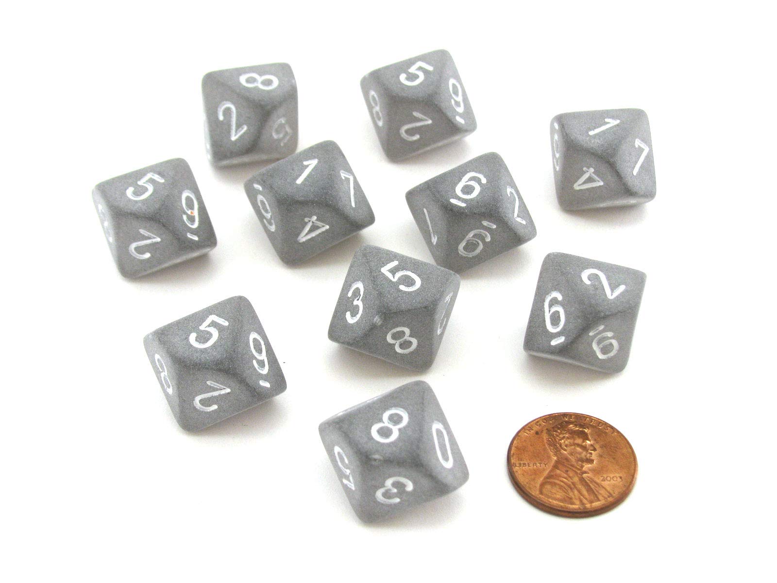 Chessex Set of 10 Frosted D10 Dice - Smoke with White Numbers