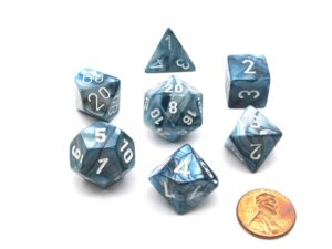 polyhedral 7-die lustrous chessex dice set - slate with white chx-27490