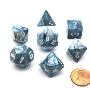 Polyhedral 7-Die Lustrous Chessex Dice Set - Slate with White CHX-27490