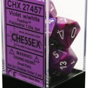 Chessex Chx27457 Dice-Festive Violet/White Set, Yellow, Large (18mm - 25mm)