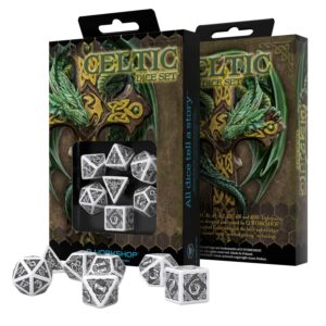 Celtic 3D Revised White & Black Dice Set (7) [Refreshed Design]