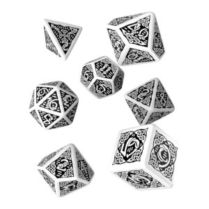 celtic 3d revised white & black dice set (7) [refreshed design]