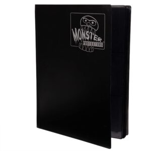 monster protectors 9-pocket matte black trading card album with anti-theft padded pages - holds 360 cards