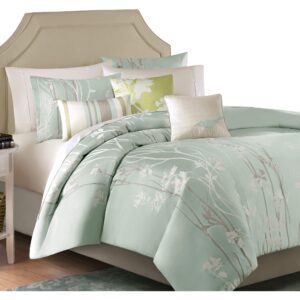 Madison Park Athena Jacquard Comforter Set – Ultra Soft Microfiber Bedroom Comforters, All Season Cozy Bedding with Matching Shams, California King(104"x92"), Seafoam Green 8 Piece