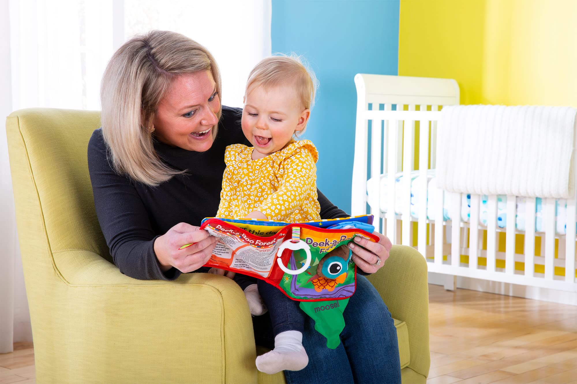 Lamaze Peek-A-Boo Forest Soft Baby Book - Clip-On Cloth Book - Washable Crinkling Fabric Pages for Sensory Play - Teething and Learning Toys for Babies - 6 Months and Up