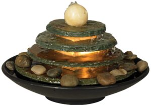 pyramid modern zen indoor tabletop water fountain with light 10" high 4 tiered feng shui ball river rocks for table desk-top home office bedroom house living room relaxation - john timberland