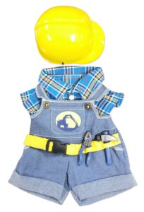 construction worker with hard hat teddy bear clothes fits most 14"-18" build-a-bear and make your own stuffed animals