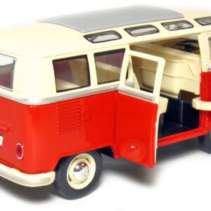 KINGSMART 1962 Volkswagen Classic Hippy Bus 7" 1:24Scale Red Die Cast Metal Model Toy Pull Back Action Car