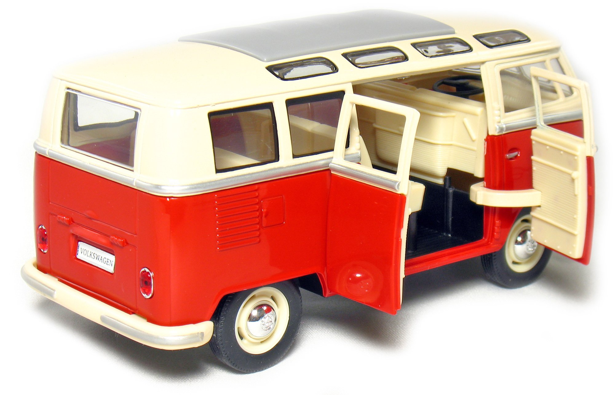 KINGSMART 1962 Volkswagen Classic Hippy Bus 7" 1:24Scale Red Die Cast Metal Model Toy Pull Back Action Car