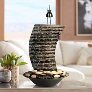 water ripple japanese zen indoor tabletop fountain 17 1/4" high with light waterfalls meditation decor for table desk-top home office bedroom house living room relaxation - john timberland