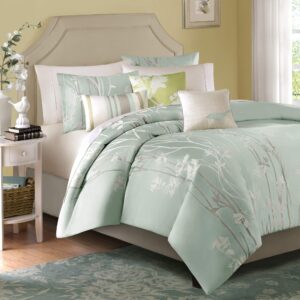 madison park athena jacquard comforter set – ultra soft microfiber bedroom comforters, all season cozy bedding with matching shams, california king(104"x92"), seafoam green 8 piece