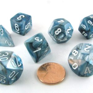 Polyhedral 7-Die Lustrous Chessex Dice Set - Slate with White CHX-27490