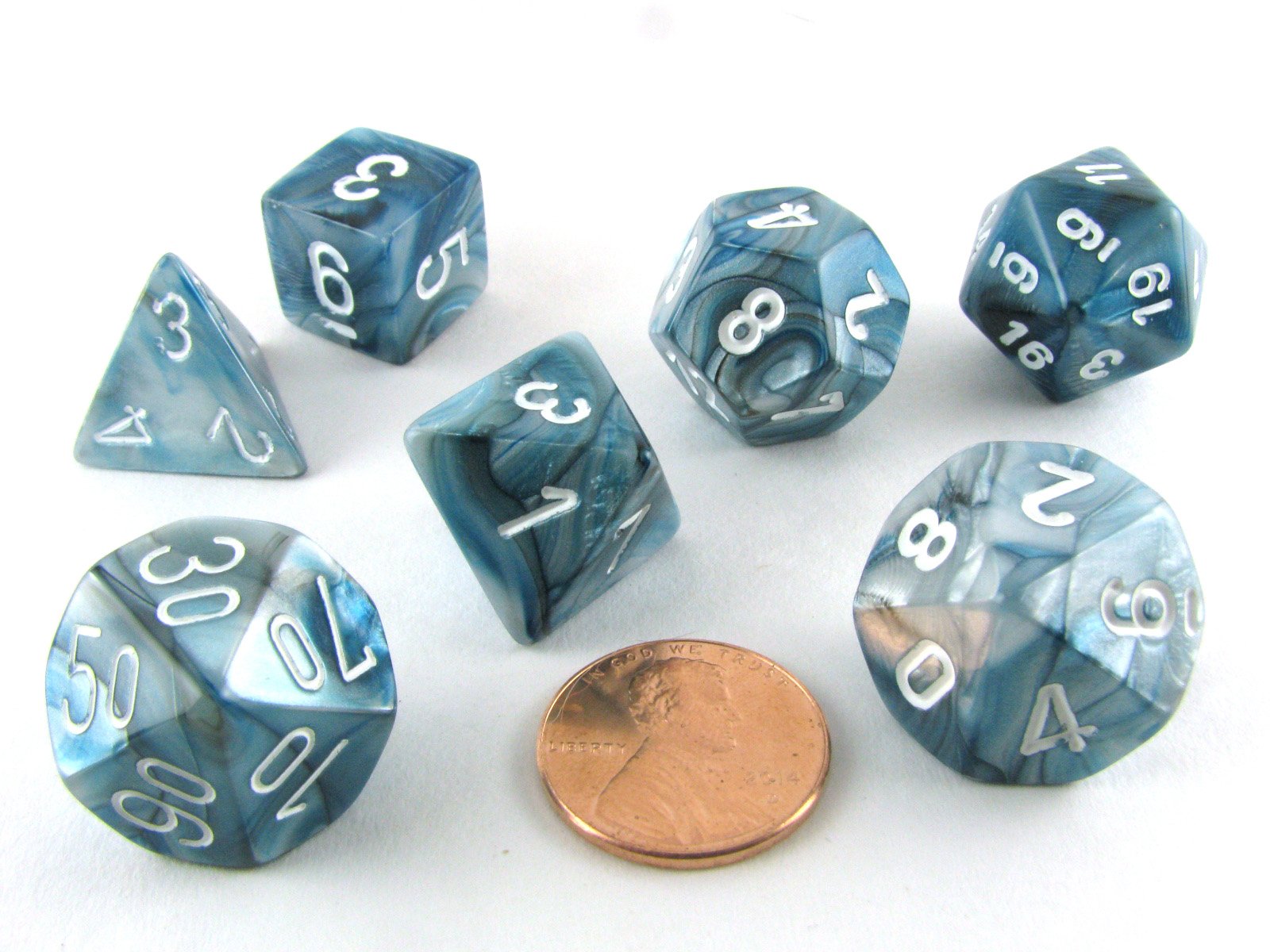 Polyhedral 7-Die Lustrous Chessex Dice Set - Slate with White CHX-27490