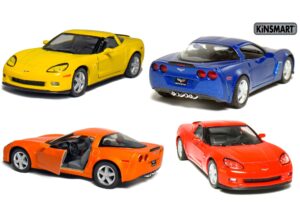 set of 4: 5" 2007 chevy corvette z06 1:36 scale (blue/orange/red/yellow)