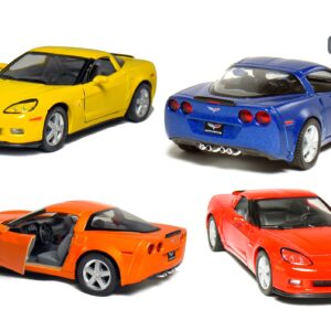 Set of 4: 5" 2007 Chevy Corvette Z06 1:36 Scale (Blue/Orange/Red/Yellow)