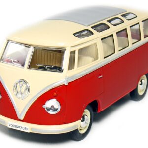 KINGSMART 1962 Volkswagen Classic Hippy Bus 7" 1:24Scale Red Die Cast Metal Model Toy Pull Back Action Car