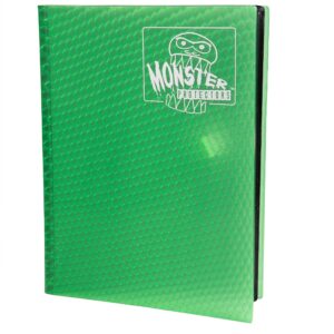 monster 9 pocket trading card binder -holofoil green album, anti-theft & anti-drop tcg protection w side loading padded pockets, double sided, holds 360 cards, for sports, gaming, kpop, christmas gift