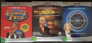 imagination dvd game 3 pack - includes: family feud - deal or no deal - who wants to be a