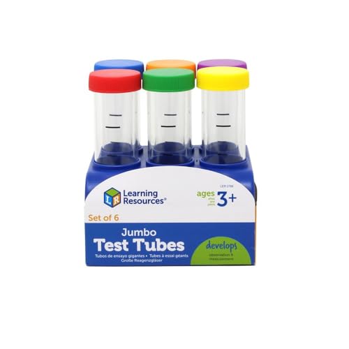 Learning Resources Primary Science Jumbo Test Tubes with Stand, Set of 6 Tubes, Ages 3+,Multi-color