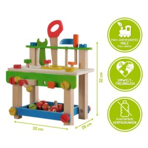 EverEarth Toddler Workbench with Tools. Wooden Building Set Hammer Toy