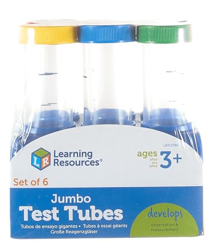 Learning Resources Primary Science Jumbo Test Tubes with Stand, Set of 6 Tubes, Ages 3+,Multi-color