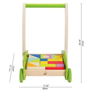 Hape Block and Roll Cart Toddler Wooden Push and Pull Toy, Multicolored (E0371B)