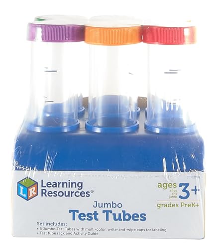 Learning Resources Primary Science Jumbo Test Tubes with Stand, Set of 6 Tubes, Ages 3+,Multi-color