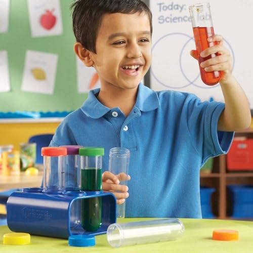 Learning Resources Primary Science Jumbo Test Tubes with Stand, Set of 6 Tubes, Ages 3+,Multi-color