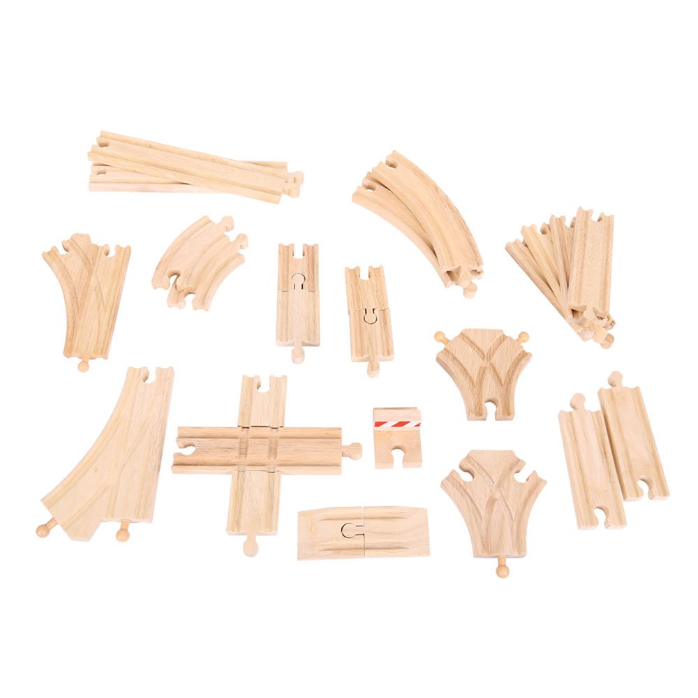 Bigjigs Rail Low Level Train Track Expansion Pack - 25pc Wooden Train Track for Train Sets , Quality Bigjigs Train Accessories , Compatible with most major Wooden Railway Brands