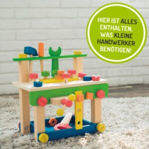 EverEarth Toddler Workbench with Tools. Wooden Building Set Hammer Toy