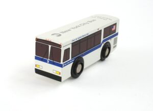 muni pals munipals new york city bus wooden roadway orion vii hybrid electric bus–child safe and tested wood toy bus