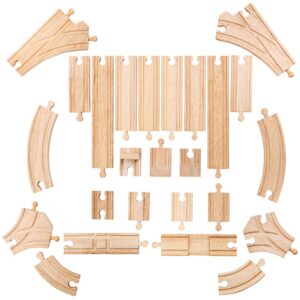 bigjigs rail low level train track expansion pack - 25pc wooden train track for train sets , quality bigjigs train accessories , compatible with most major wooden railway brands