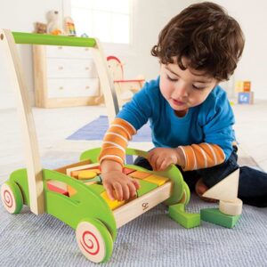 Hape Block and Roll Cart Toddler Wooden Push and Pull Toy, Multicolored (E0371B)