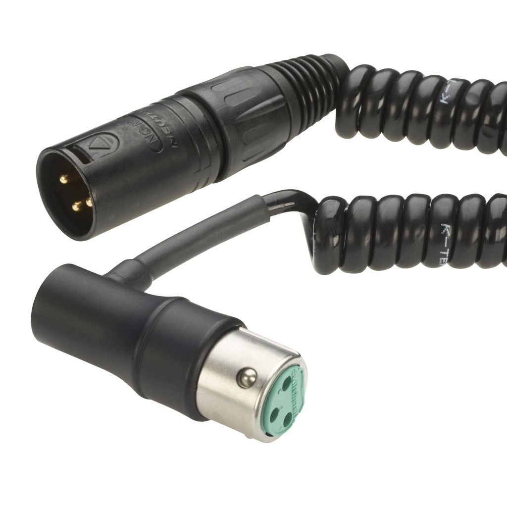 K-Tek 4" of Coiled Microphone Cable (3-15") with Neutrik Male & Low profile K-TEK Right Angle Female XLR Connectors