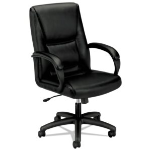 hon executive leather chair - mid-back office chair for computer desk, black (hvl161)