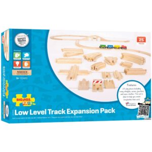 Bigjigs Rail Low Level Train Track Expansion Pack - 25pc Wooden Train Track for Train Sets , Quality Bigjigs Train Accessories , Compatible with most major Wooden Railway Brands