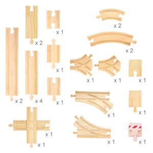 Bigjigs Rail Low Level Train Track Expansion Pack - 25pc Wooden Train Track for Train Sets , Quality Bigjigs Train Accessories , Compatible with most major Wooden Railway Brands