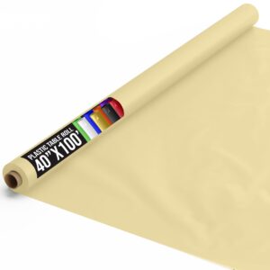 exquisite light yellow plastic table cover roll 40" x 100' table cloth plastic cover roll - premium quality banquet rolls - disposable tablecloth rolls - table cloth rectangle table rolls