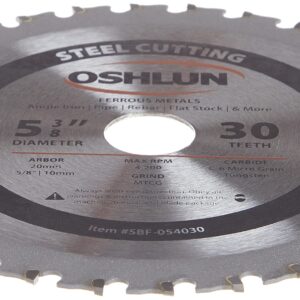 Oshlun SBF-054030 5-3/8-Inch 30 Tooth MTCG Saw Blade with 20mm Arbor (5/8-Inch and 10mm Bushings) for Mild Steel and Ferrous Metals