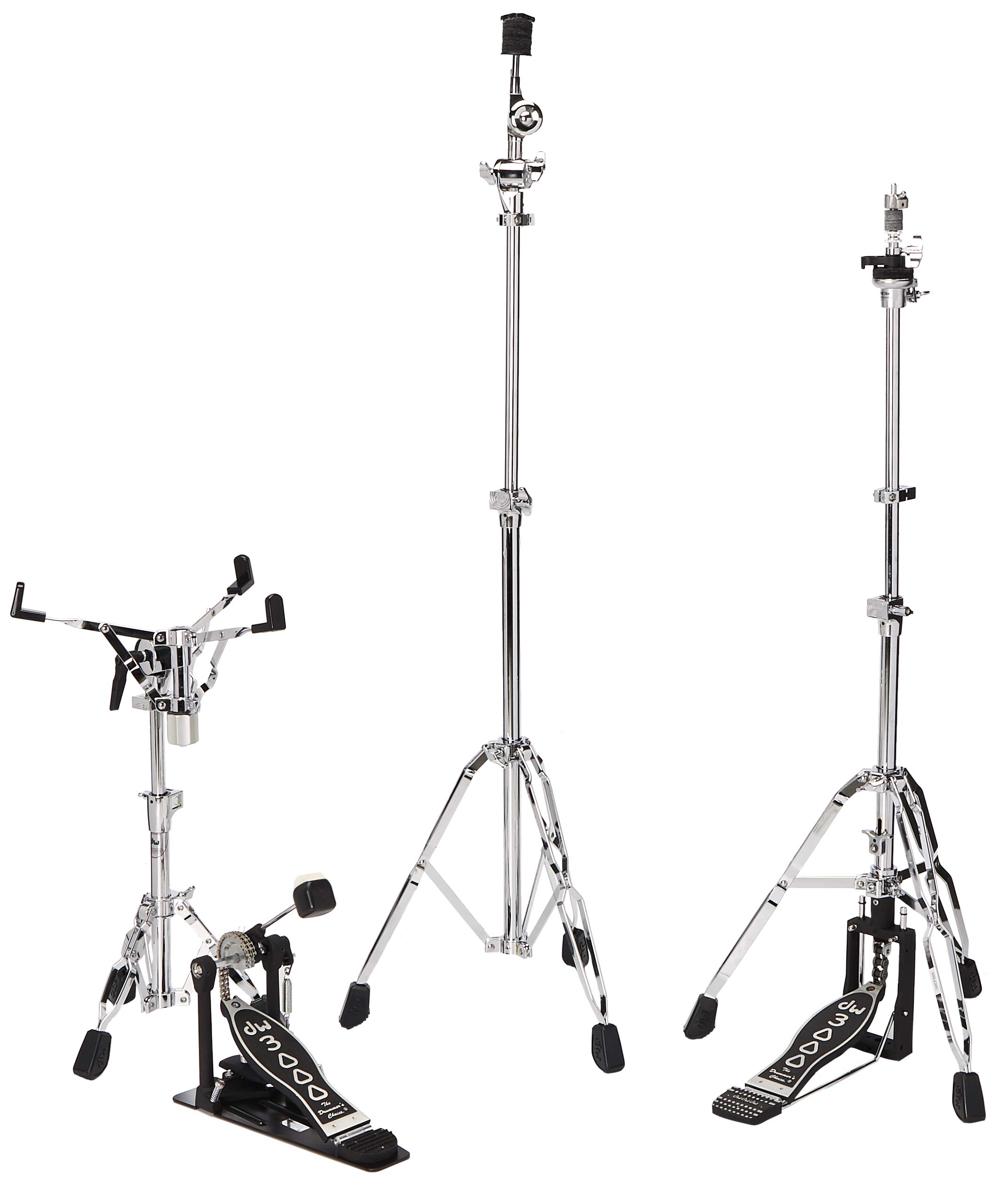 DW DWCP3000PK Drumset Hardware Pack with 3300 Snare Drum Stand, 3500 Hi-Hat Stand, 3700 Boom Cymbal Stand and 3000 Single Bass Drum Pedal